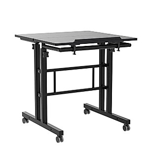AIZ Adjustable Desk with Rolling Wheels, Portable Laptop Table for Standing or Sitting, Home Office Computer Workstation for Adults or Children,Black