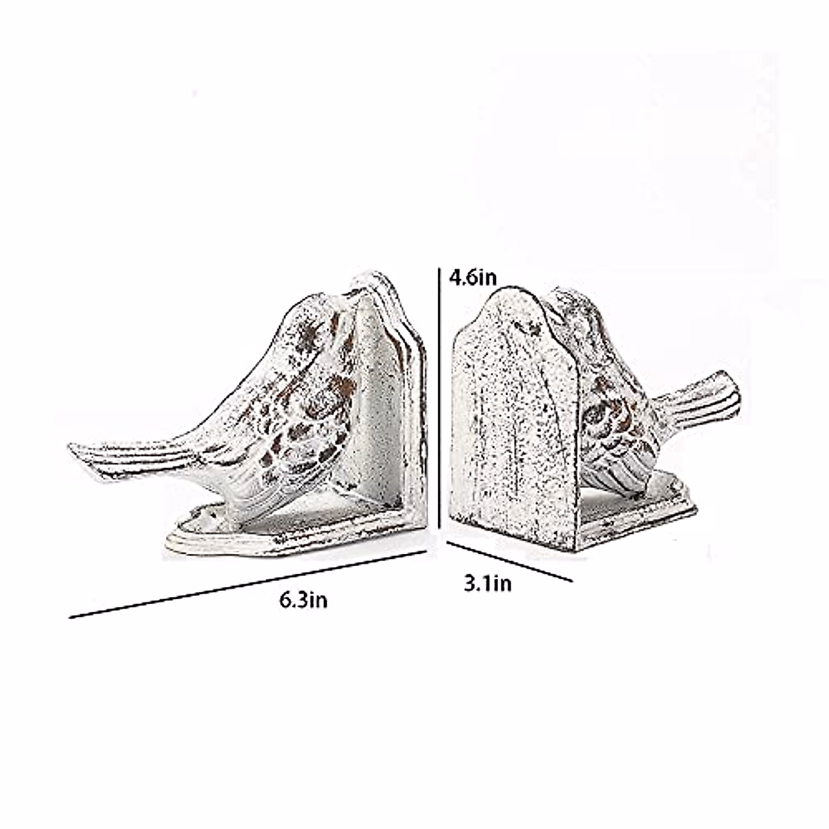 Jemeni Birds Bookends Decorative, 1 Pair Book Ends, Whitewashed Finish