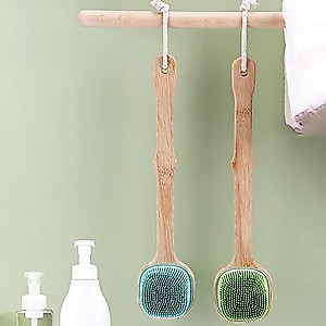 shamjina Shower Body Brush, Dual Sided Long Handle Back Scrubber, Back Scrubber Shower Bath Brush for Lotion Body, Women, Green, 32.5cmx7.1cm