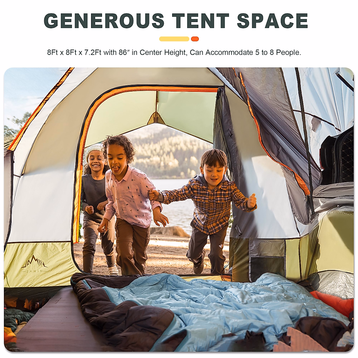 GoHimal SUV Tent for Camping, Waterproof PU3000mm Spacious Double Layer Design for 5-8 Person, Includes Rainfly and Storage Bag, 8FT L x 8FT W x 7.2FT H