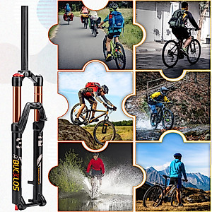 BUCKLOS 26/27.5/29 inch MTB Fork 120mm Travel, 1-1/8" Straight/Tapered Mountain Bike Fork Rebound Adjust, 15mm×100mm Axle, Manual Lockout Air Shock