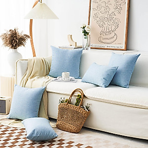 Home Brilliant Blue Throw Pillow Cover Linen European Decorative Pillow Case Large Cushion Cover for Patio Floor Garden, 24x24(60x60cm), Light Blue