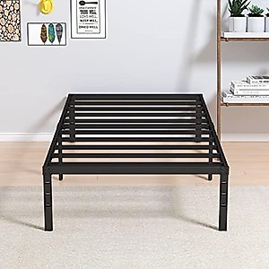 Maenizi Heavy Duty Twin Bed Frame No Box Spring Needed, 14 Inch Metal Platform Bed Frame Twin Support Up to 2500 lbs, Easy Assembly, Noise Free, Black