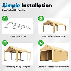 Quictent 10’x20’ Heavy Duty Car Canopy Carport Galvanized Car Shelter with Reinforced Steel Cables and Ground Bars