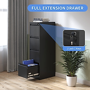 Yukimo 2 Drawer Lateral File Cabinet with Lock and 4 Drawer Filing Cabinet with Drawers, Black