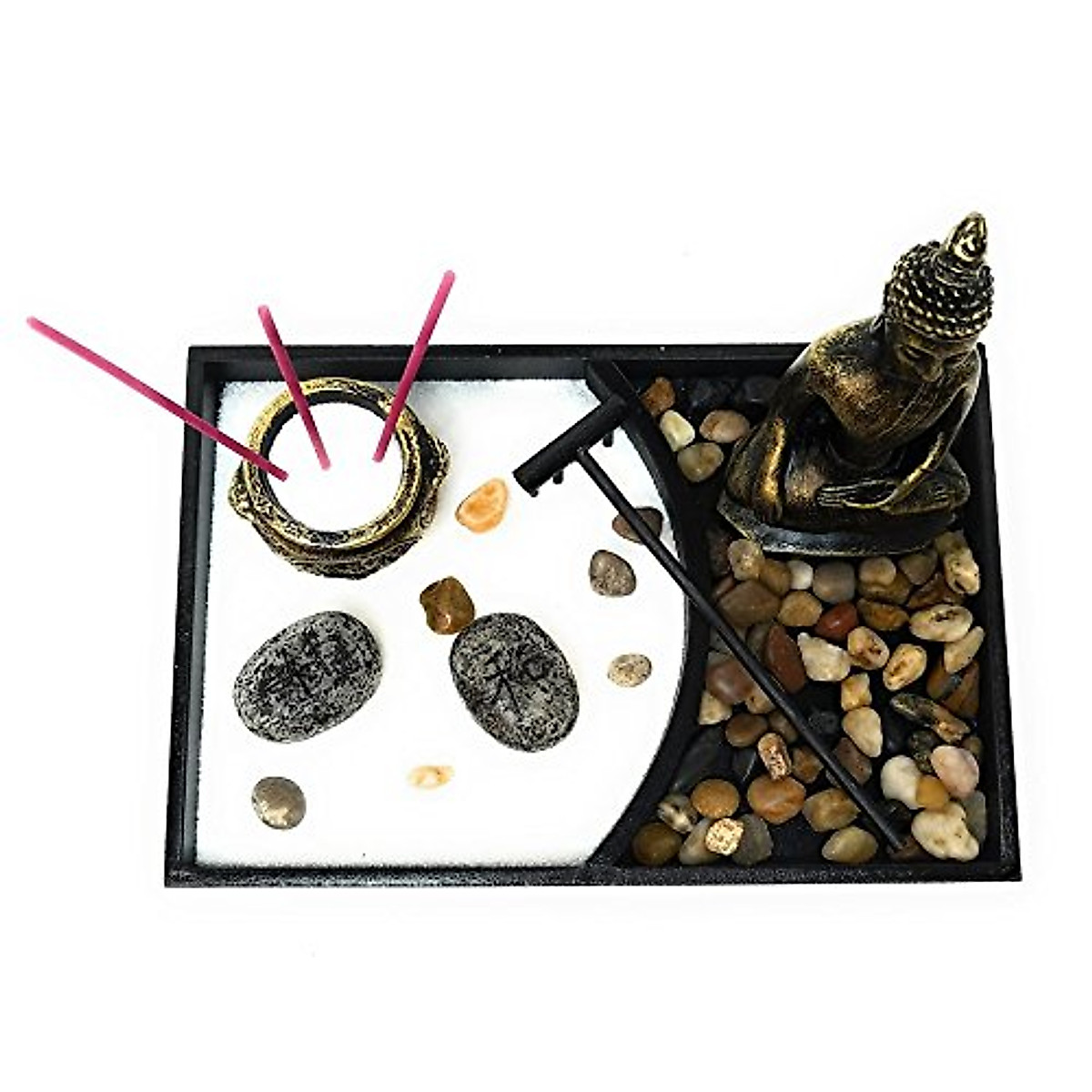 Royal Brands Zen Garden with Buddha, Rake, Rock Candle, and Incense Holder – Peace and Tranquility (9"x6"x7")