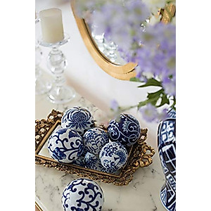 A&B Home 3" Blue and White Oriental Decorative Orbs for Bowls Vases Table Centerpiece Decor Set of 6 Ceramic Sphere Ball