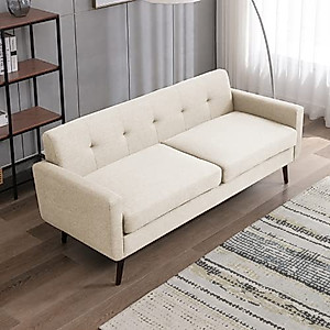 ZAFLY 80" Big Loveseat Sofa Couch, Deep Seat Sofa Upholstered Comfy Couch Furniture with 5.9" Cushion for Small Spaces/Living Room/Bedroom/Office/Apartment (Beige)