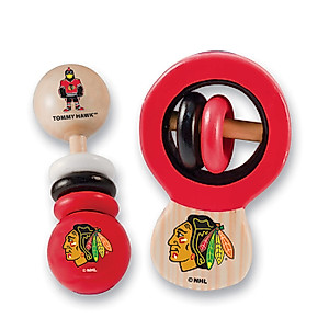 BabyFanatic Wood Rattle 2 Pack - NHL Chicago Blackhawks - Officially Licensed Baby Toy Set