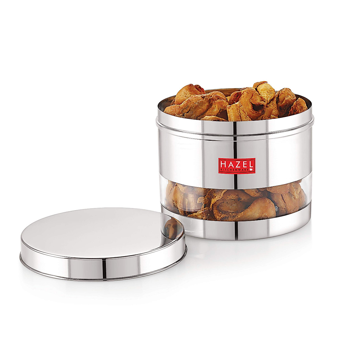 HAZEL Stainless Steel Containers Set For Kitchen Storage Glossy Finish Transparent See Through Storage Jars Dabba, Set of 2, 1500 ML Each, Silver