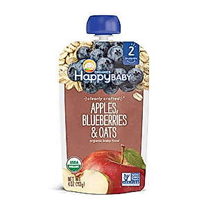 Happy Baby Organics Clearly Crafted Stage 2 Baby Food, Apples, Blueberries and Oats, 4 Ounce (8 Count)