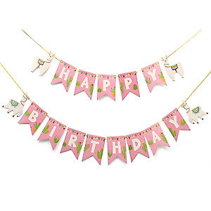 Llama Cactus Happy Birthday Banner Garland Decoration Set of 2 for Baby Shower Cino De Mayo Mexican Fiesta Centerpieces Party Graduation Supplies Hawaii Kids Llama Cactus Themed Party