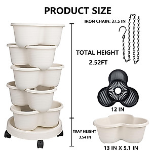 Hourleey Strawberry Planter, 5 Tier Stackable Gaden Tower for Flowers, Vegetables, Grow Your Own Herb Garden Vertical Oasis of Vegetables and Succulents