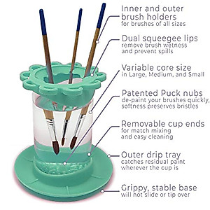 Paint Brush Cleaner Rinse Cup (All-in-One) Fine Art, Studio, Classroom | Brushes Holder & Silicone Cleaning System for Acrylic, Watercolor, and Water-Based Mediums (Mug, Green)