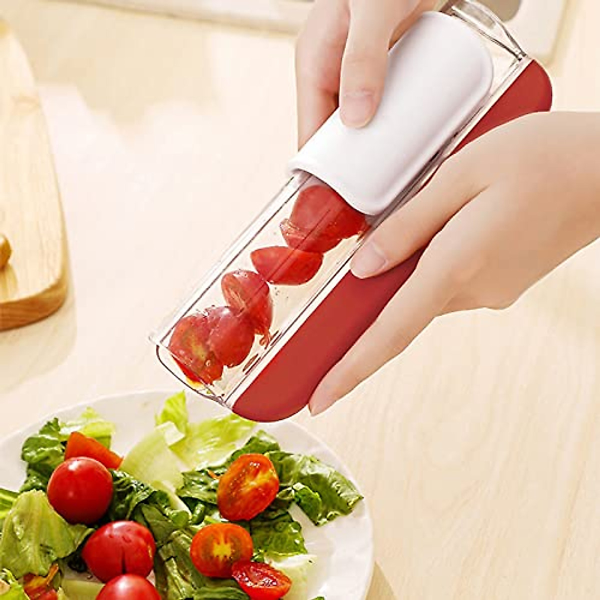 Tomato Slicer Multi-Function Grape Cutter Small Fruit Cutter Grape Kitchen Accessories Cake Decoration Tool Fruit Slicer (Red)
