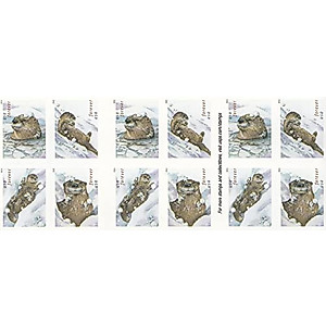 USPS 2021 Otters in Snow Forever First Class Postage Stamps Playful Theme, Winter, Holiday, Invitations, Animal Lover, (1 Booklet of 20 Stamps)
