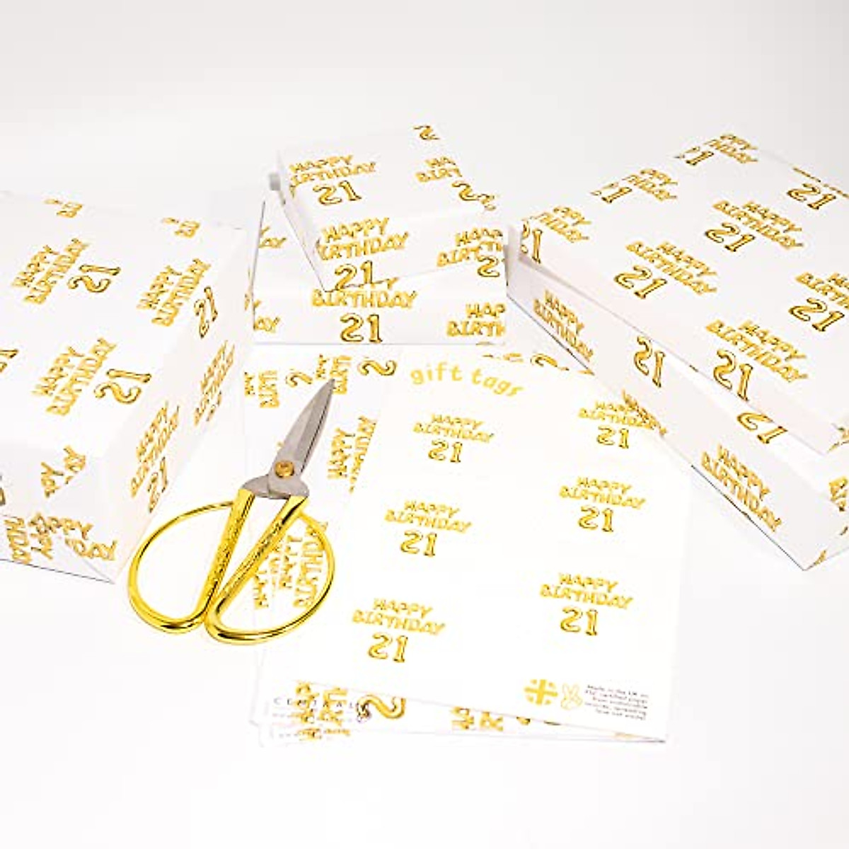 Happy Birthday Wrapping Paper - 6 Sheets of Gift Wrap - Colorful Balloons Wrapping Paper Sheets - For Men and Women - 21st Birthday - Twenty-one - Comes With Fun Stickers - By Central