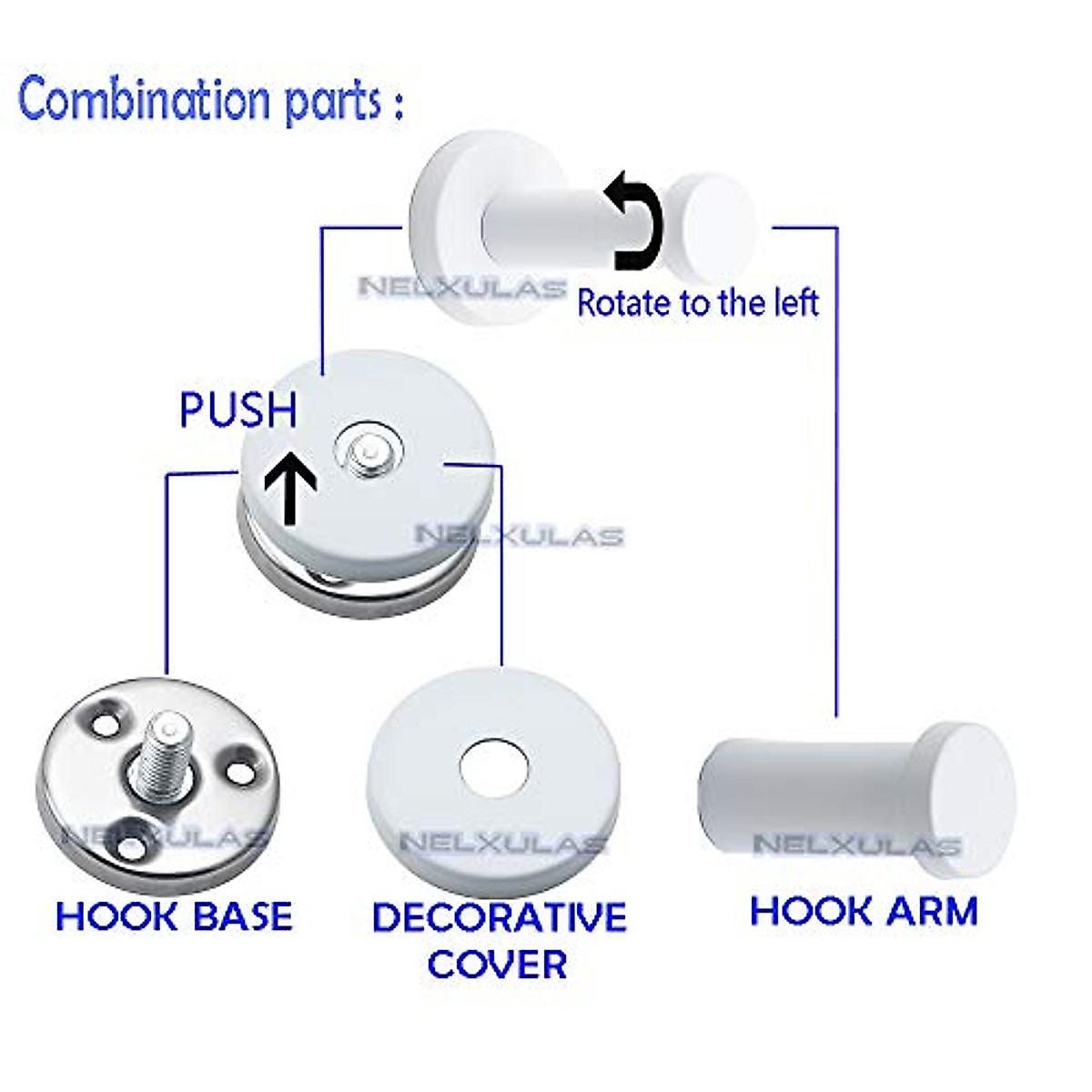 NELXULAS Classic White Stainless Steel Single Super Heavy Duty Wall Mount Hook, Coat Hanger, Bath Towel Hooks (2", 4 PCS)