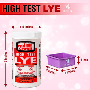 Ilios Boyer Lye - Pure Red Crown High Test Lye for DIY Soapmaking, House Cleaning Supplies - Soap Base, Paint Remover, Drain Cleaner - Non-Food Grade - Soap Making Kit with 2 2Lb Bottles, 1 Soap Mold