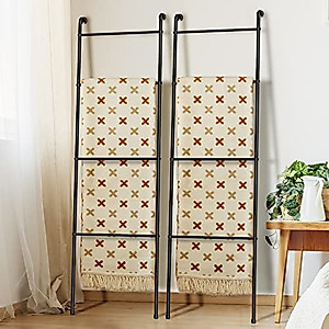 2 Pack Blanket Ladder Outdoor Towel Rack for Pool, Decorative Metal Holder for The Living Room Bathroom, Black