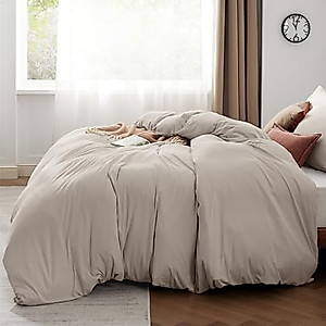 Bedsure 100% Jersey Knit Cotton Duvet Cover Queen Size - Ultra Soft T-Shirt Cotton Bedding Set, Includes 1 Duvet Cover 90x90 Inches with Zipper Closure & 2 Pillowcases (Tannish Linen)