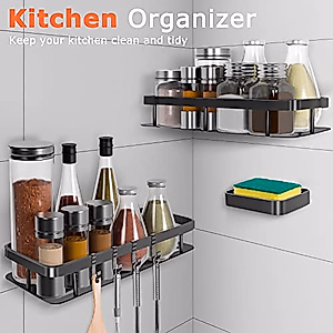 BZVlemon 3Pack Adhesive Shower Caddy with Soap Holder and 4 Hooks, Bathroom Shower Organizer, Space Aluminum Shower Shelves Rustproof Waterproof and Easy Mount