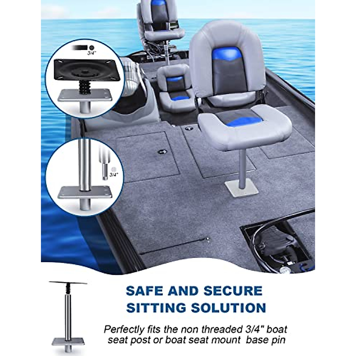 MATINA Boat Seat Base, 7" x 7" Aluminum Boat Seat Pedestal & Base with 3/4" Pin Post Socket, Heavy Duty Boat Accessories for Boat Seat Post & Boat Seat Mount to Install Boat Seats, 1 Pack