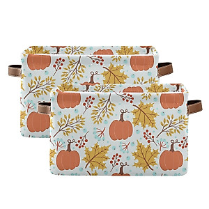 Fall Pumpkin Storage Basket Fabric Storage Bin Laundry Baskets Autumn Maple Leaves Foldable Storage Boxes Organizer Bag for Baby Cloth Dog Toy Book Storage Cubes Shelf Closet Basket 16×12×8 Inches
