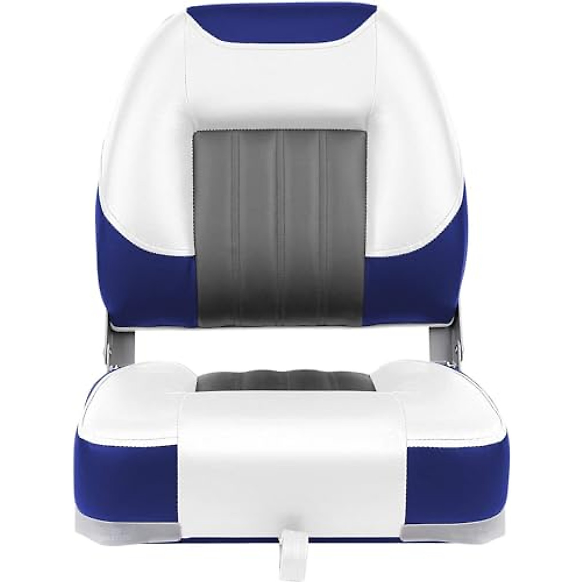 XGEAR Deluxe Low Back Boat Seat, Fold-Down Fishing Boat Seat (2 Seats) (White/Grey/Blue)