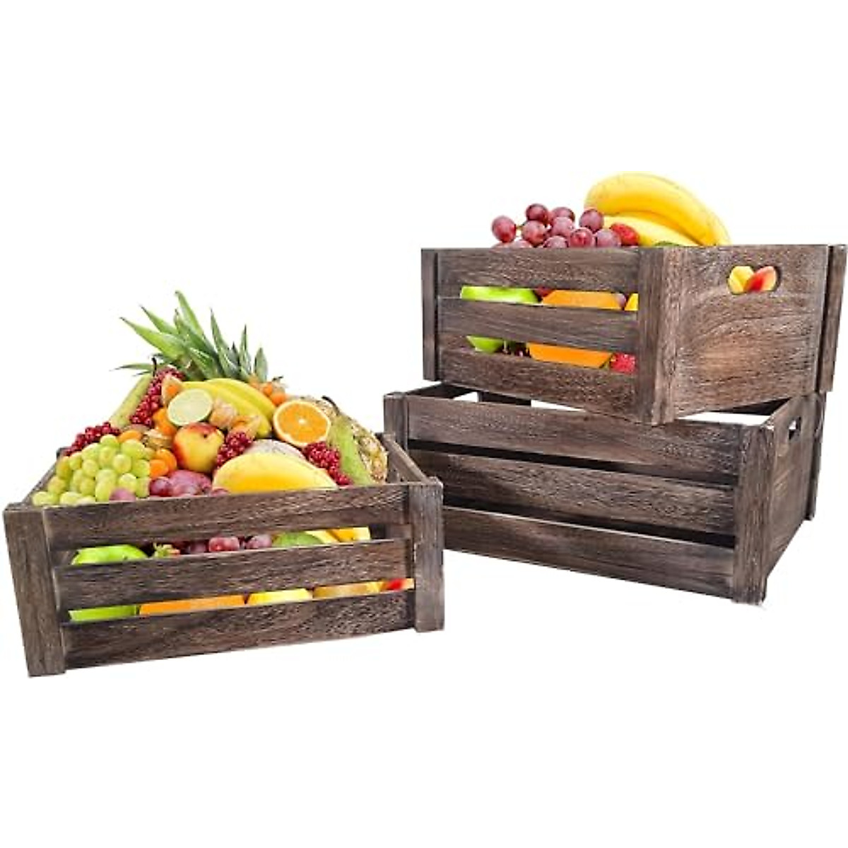 Admired By Nature Wooden Crates Storage Container, Rustic Light Brown Set of 3, Farmhouse Style Decorative Baskets for Home Decor, Rustic Decor, Nesting Stackable Organizers, Distressed Wood Crates