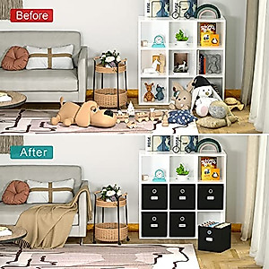 Pezin & Hulin Collapsible Fabric Storage Cubes with Lids, Foldable Cube Storage Bins for Closet Organzier, Lidded Home Storage Boxes with Label Cards, 6-Pack, Black (11×11×11 inches)