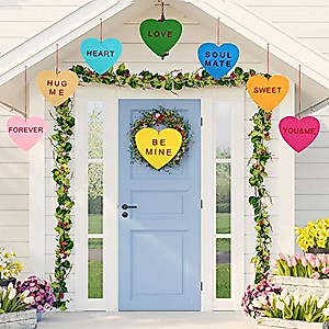 Tatuo 24 Pieces Valentine's Day Conversation Heart Felt Garland Heart Shaped Hanging Garland Yard Sign Outdoor Lawn Decoration with Red Ribbon for Valentine's Day Wedding Parties Decorations