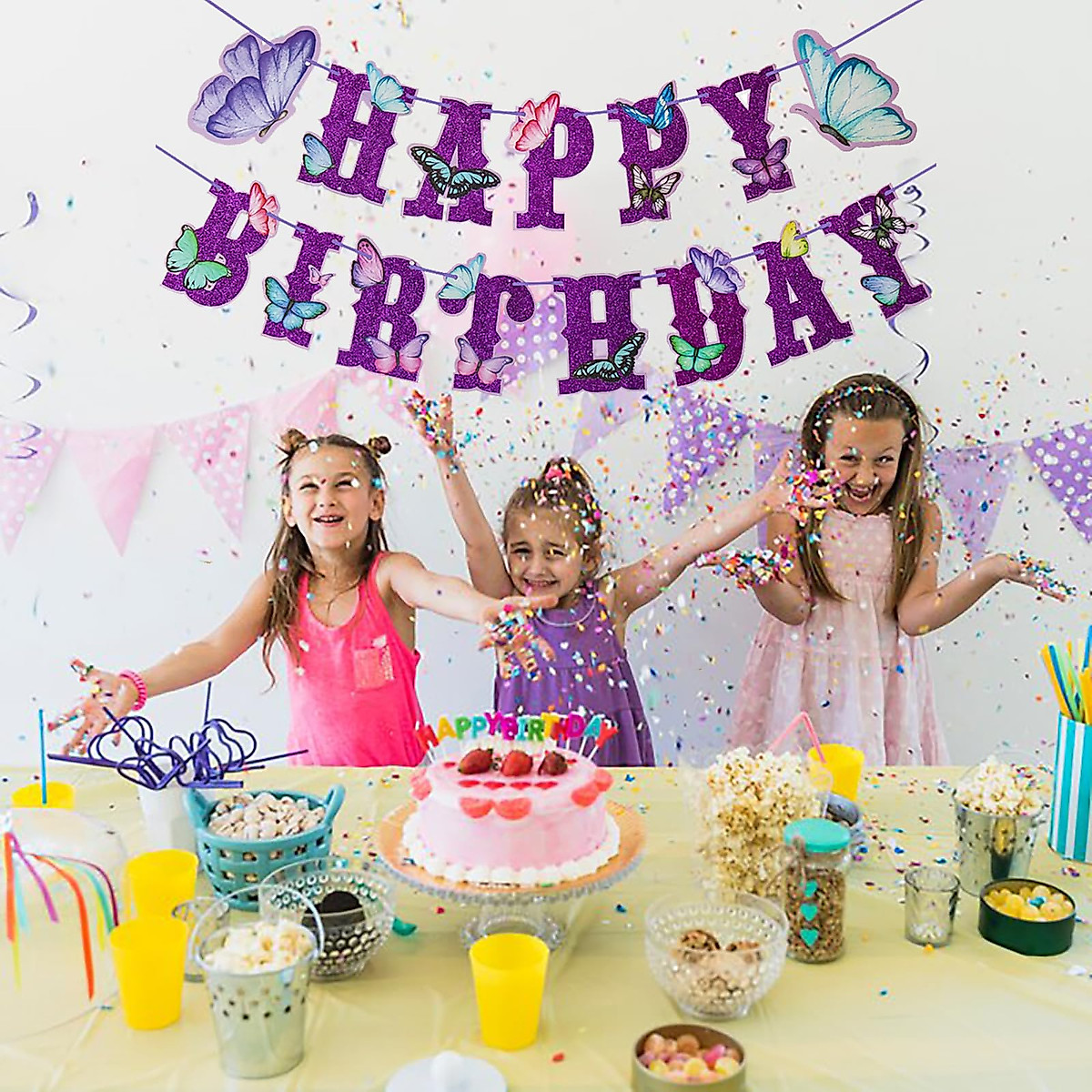 BIEUFBJI Butterfly Birthday Decorations Butterfly Birthday Banner Butterfly Baby Shower Butterfly Decorations Fairy Happy