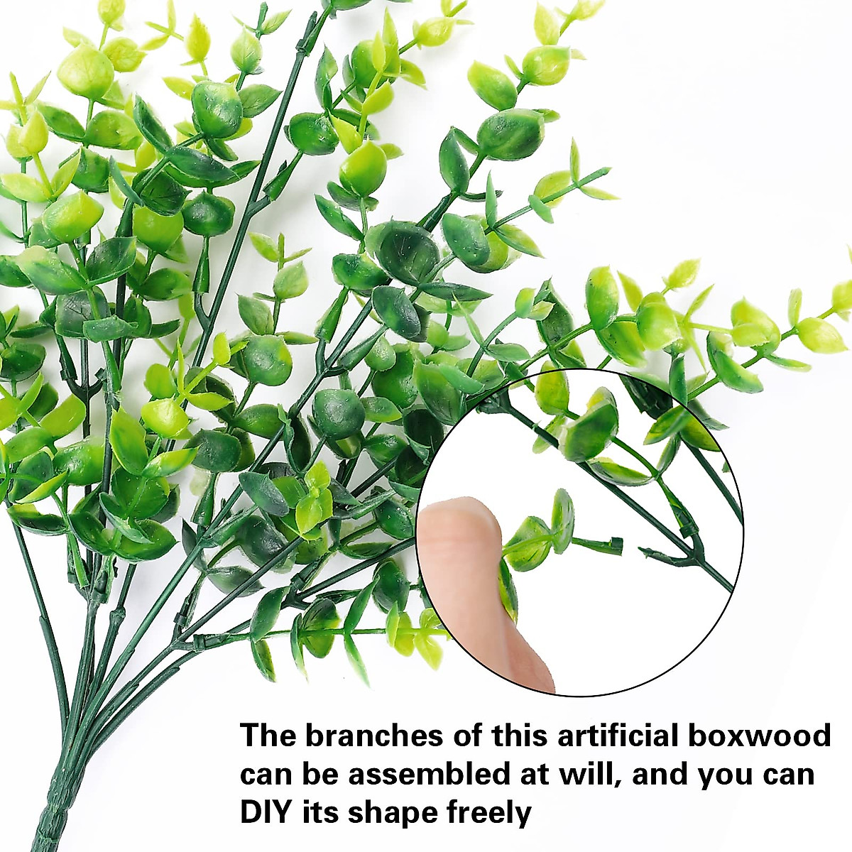 COCOBOO 8pcs Artificial Boxwood Stems for Artificial Flowers Outdoors Decor, Unfading in The Sun Plastic Plant, Fake Foliage Shrubs Greenery for Home Farmhouse Garden Wedding Indoor Outside Decoration