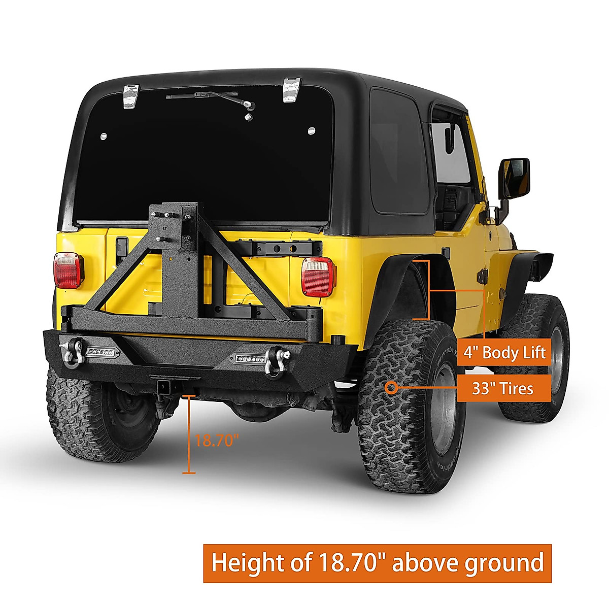 Hooke Road Wrangler Rear Bumper w/Tire Carrier & 2" Hitch Receiver Off-Road Back Bumper for Jeep Wrangler TJ/YJ 1987-2006 (Solid Steel)