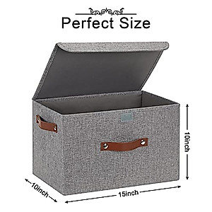 Storage Bins with Lids 3 Pack,WLFRHD Fabric Storage Baskets for Shelves,Collapsible Storage Boxes with Lids Decorative Fabric Storage Bins 15"x10"x10",Closet Storage Organizer Containers for Home Bedroom Nursery Toy,Grey