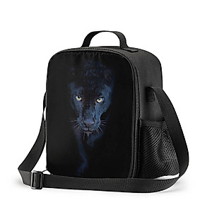PrelerDIY Black Panther Lunch Box - Insulated Lunch Bag for Kids with Side Pocket & Shoulder Strap Snack Bags, Perfect for School/Camping/Hiking/Picnic/Beach/Travel