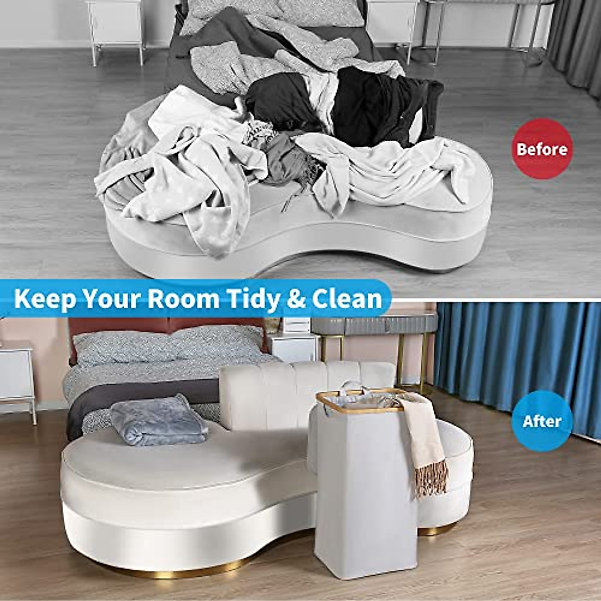 efluky Large Laundry Basket with Lid, 100L Tall Laundry Basket with Bamboo Handles for Clothes and Toys, Collapsible Laundry Hamper with Inner Bag for Bedroom and Bathroom, Light Grey