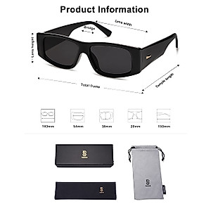 SOJOS Trendy Y2K Polarized Rectangle Sunglasses for Women Men Retro Designer Rave Sunglasses SJ2228, Black/Grey