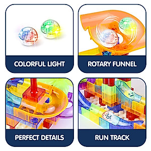 KooQii Glowing Marble Run STEM Toys for Kids,Marble Maze Learning & Education Toys Building Blocks Ages 4-8 Year Old with 2 Marbles Birthday Gifts for Boys and Girls 110PCS