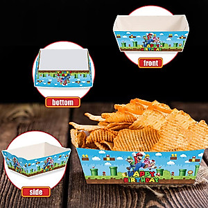 YOPENMOUNE 40PCS Super Bros Birthday Party Supplies,Super Bros Food Tray Super Bros Party Favors Paper Food Serving Tray Mario Paper Trays.6.7 x 5 x 2IN.