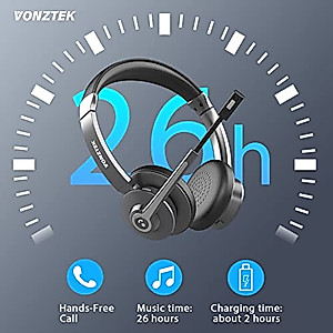 Wireless Headset,Wireless Headphones with Microphone Noise Canceling, v5.3 Bluetooth Headset with Charging Dock & Dongle, Wireless Headset with Microphone for PC,Home/Office-Black/Grey