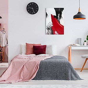 YPY Red Abstract Canvas Wall Art: Modern Minimalist Black and White Picture Hand Paint Textured Oil Painting Poster for Living Room Bedroom Bathroom Office Home Wall Decor 16x24