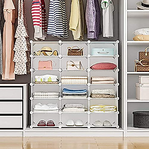 Aeitc Stackable Closet Organizer 6-Shelf Adjustable Space Saver Closet Storage for Folded Clothes and Accessory,White (18 Section)