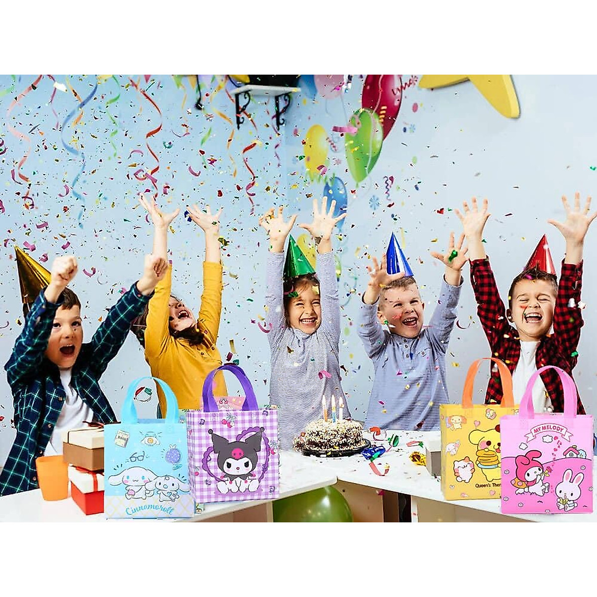 16 Pcs Cinnamo Dog Meledy Cartoon Kawaii Party Favor Bags with Handles, Non-Woven Reusable Goodie Bags Treat Tote Gift Bags for Kids Boys Girls Birthday, Baby Shower,Birthday Party Decorations