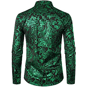 ZEROYAA Men's Luxury Prom Design Slim Fit Long Sleeve Button up Party Dress Shirts ZZCL48 Emerald Large