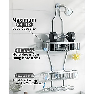 Shower Caddy Hanging Bathroom Organizer: Over Head Long Rack for Tall Showerhead - Extra Large Shelf for Big Shampoo Bottles with Soap Holder