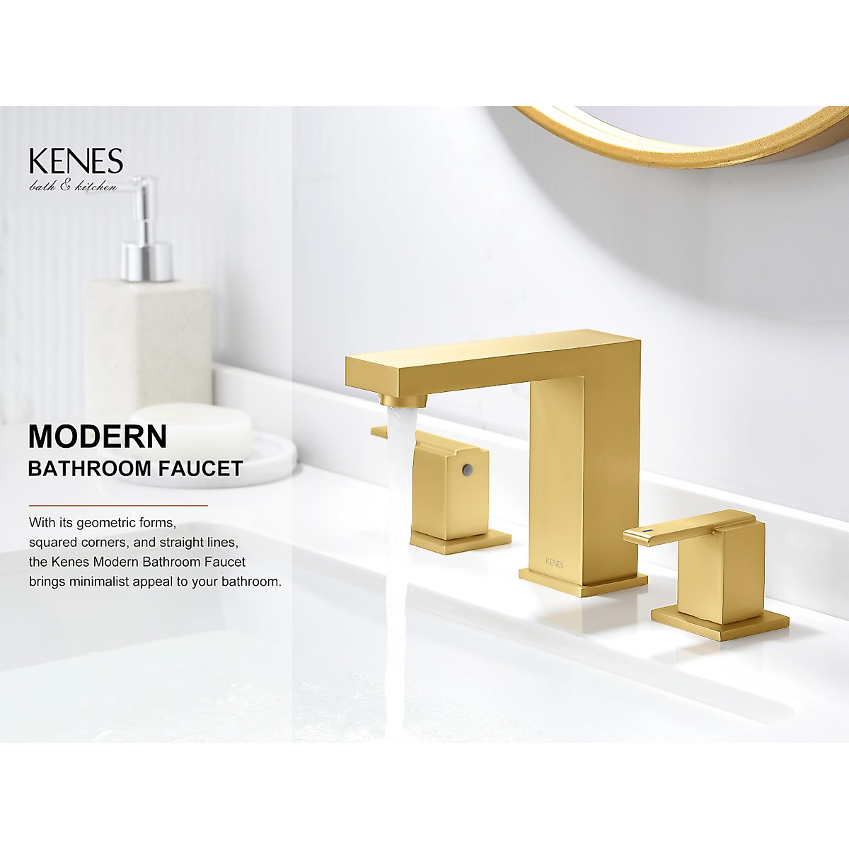 KENES Gold Widespread Bathroom Faucet Brushed Gold Two Handle Bathroom Sink Faucet 3 Hole, 8-Inch Bathroom Faucet Vanity Faucet with Lead-Free Supply Hose, KE-9050-4