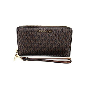 Michael Kors Women's Jet Set Travel Medium Zip Around Phone Holder Wallet, Brown