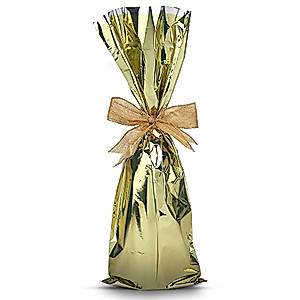 MT Products Metallic Mylar Wine Gold Gift Bags for Bottles Sparkle Look - Great for a Wine Pull - (25 Pieces)(Ribbon and Rope Not Included)